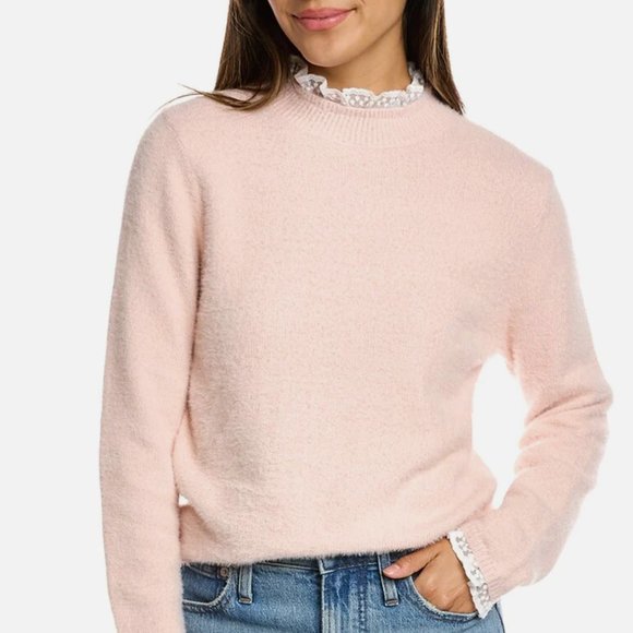 ANNA KAY | Sweaters | Anna Kay Mock Pink Sweater With Lace Trim | Poshmark